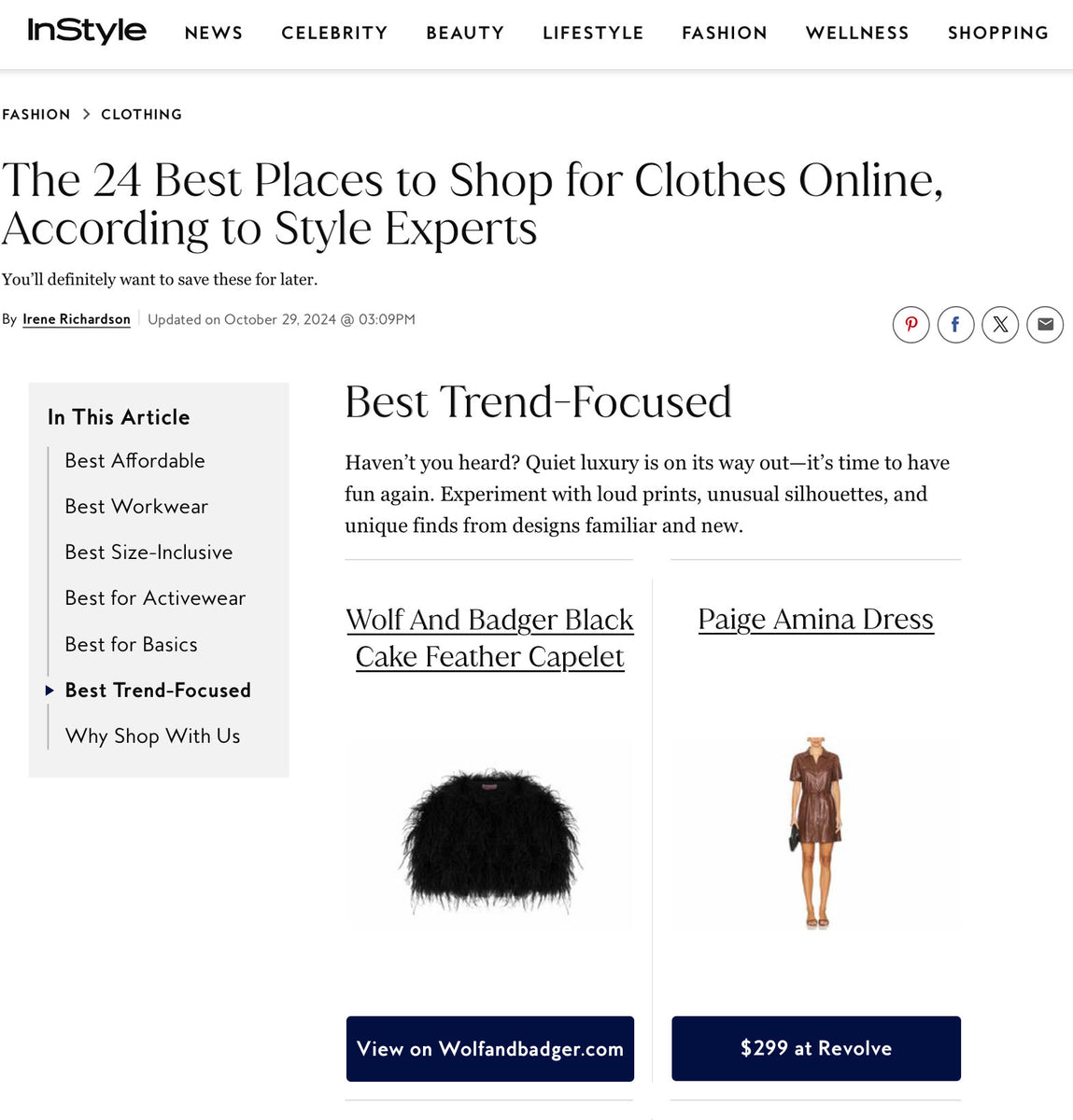 Black Cake's Ultra Feather Capelet x InStyle's "24 Best Places for Clo – BlackCakeClothing